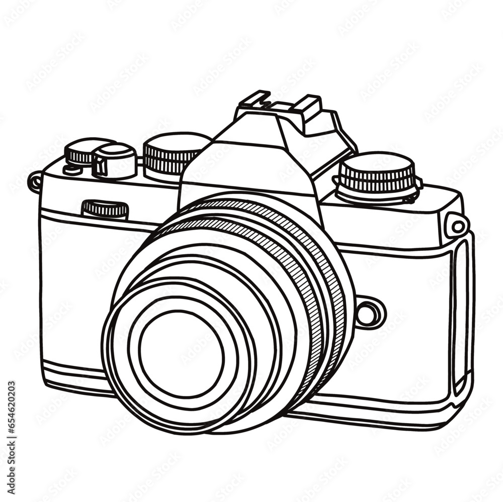 Vector Illustration Of Mirrorless Camera Vector Outline Line Art Front View Simple Flat Design