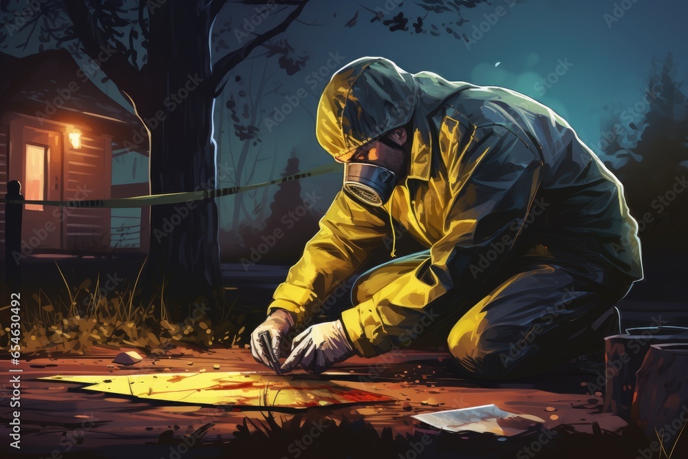 criminologist and a detective working together at a crime scene ...