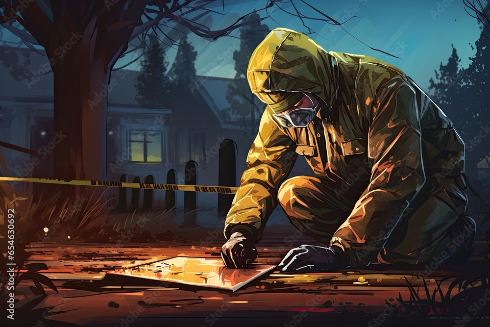 criminologist and a detective working together at a crime scene ...