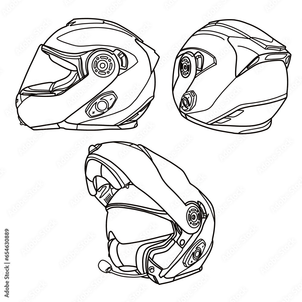 Technical sketch drawing of modular full face helmet with microphone ...