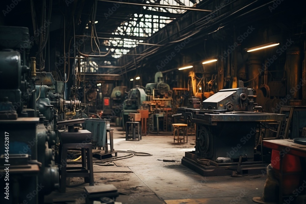 Generative AI : The interior of the metalworking shop. The interior of ...