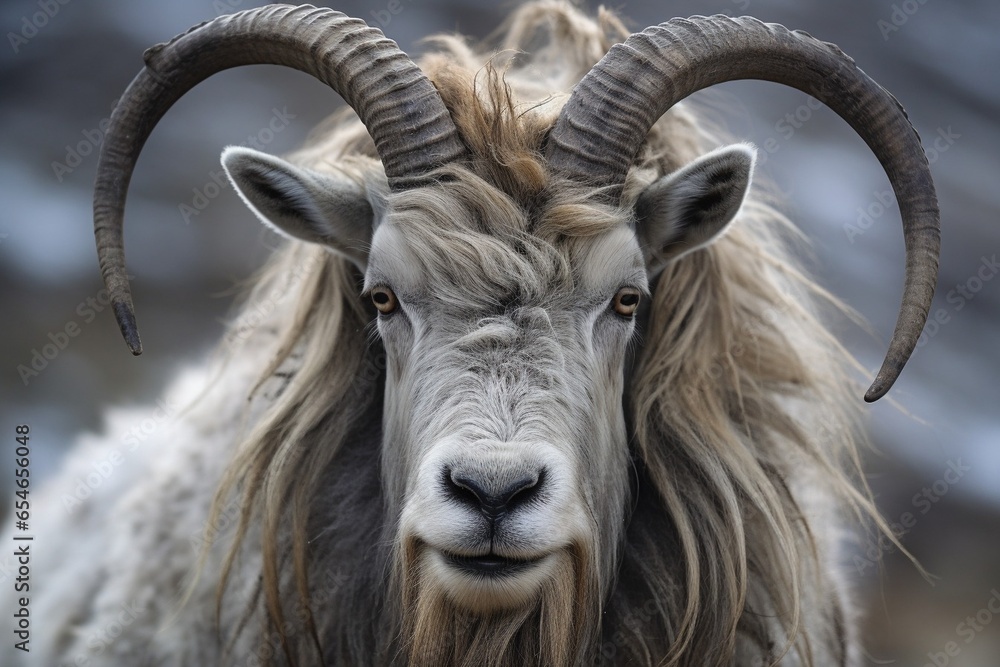 Generative AI : Close-up portrait of Markhor, Capra falconeri, wild ...