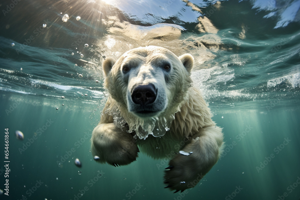 incredible underwater photo of a polar bear swimming gracefully in the ...