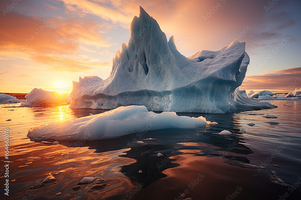 dramatic photo of a massive iceberg melting under the sun's heat ...