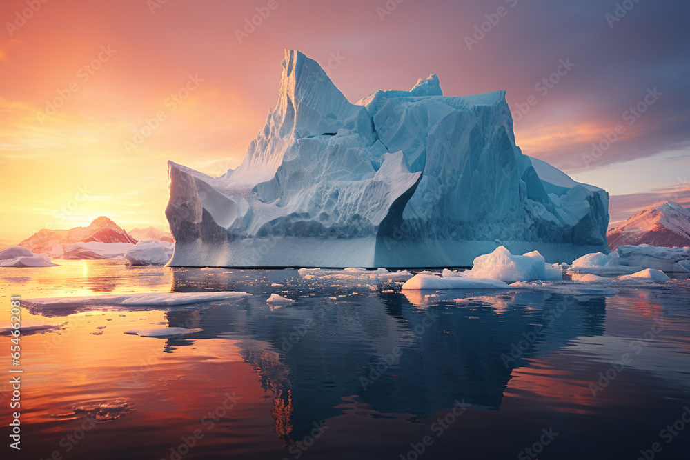 dramatic photo of a massive iceberg melting under the sun's heat ...