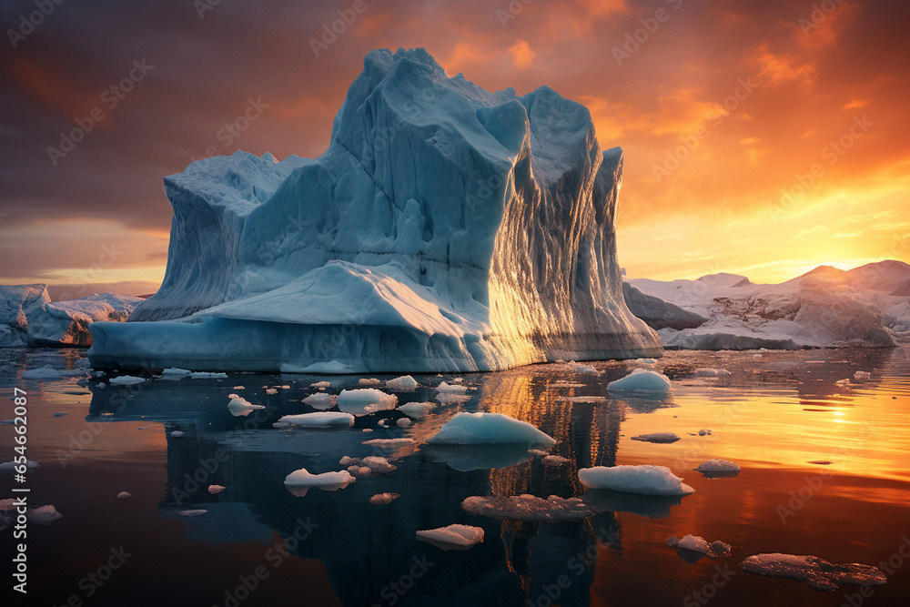 dramatic photo of a massive iceberg melting under the sun's heat ...