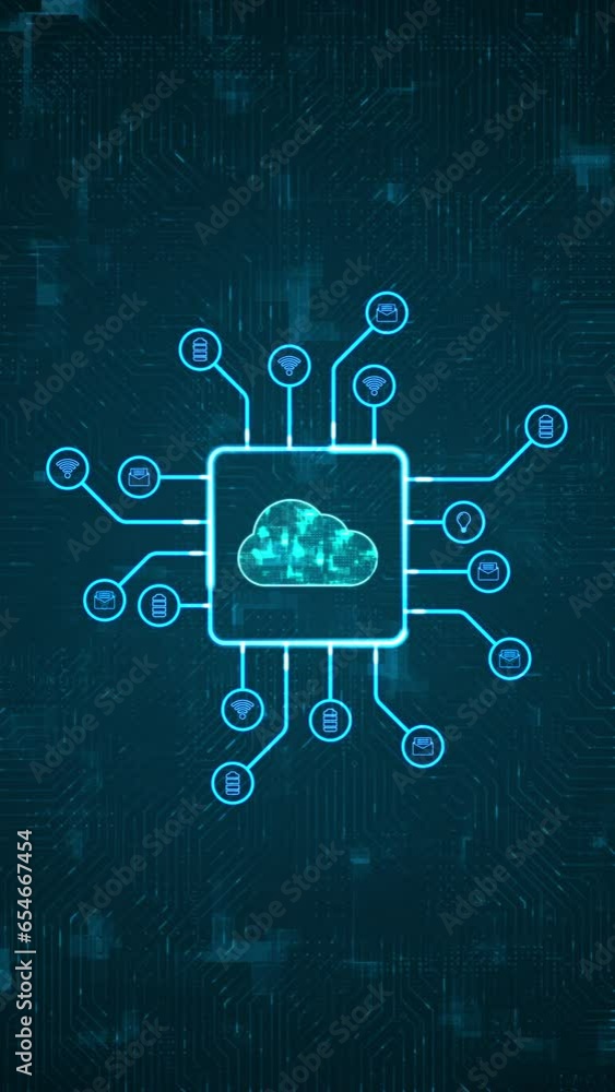 Motion graphic of Blue digital cloud computing logo and HUD technology ...