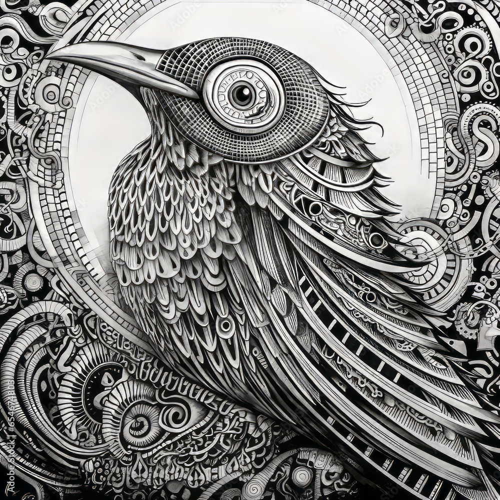 Zentangle Bird. Generated Image. A digital illustration of a bird ...