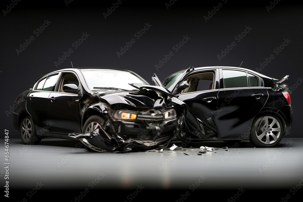 Car accident of two cars, collision of cars. Two cars are damaged after ...