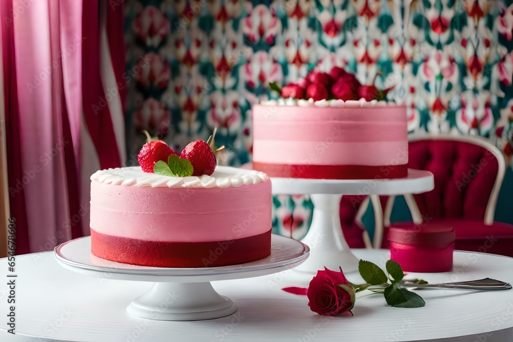 A Culinary Masterpiece Featuring a Cake Bedecked with Exquisite Roses ...