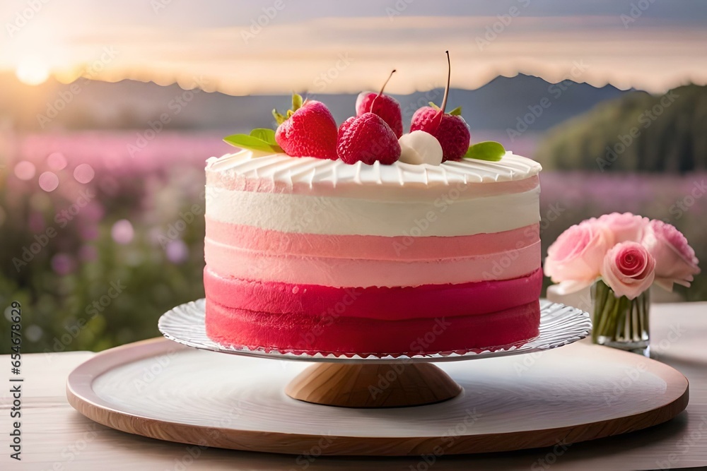 A Culinary Masterpiece Featuring a Cake Bedecked with Exquisite Roses ...