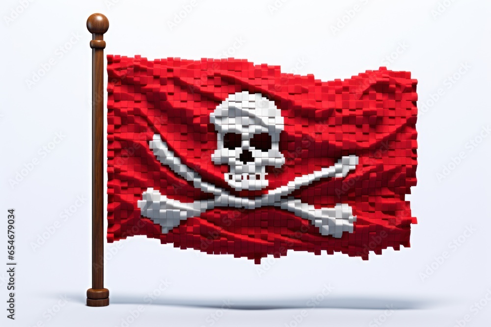 3d pixel style, Jolly Roger pirates flag isolated on white, ai tools ...