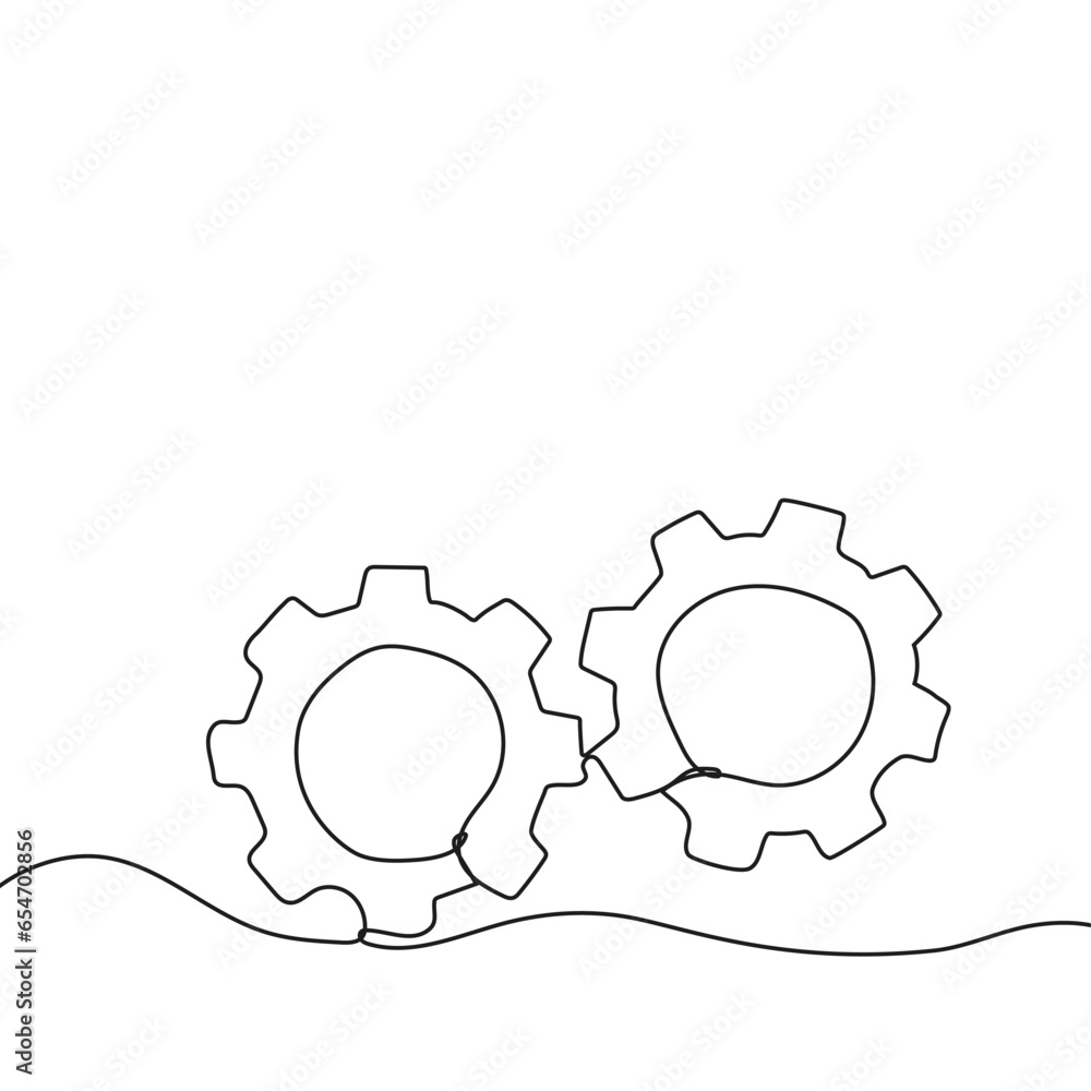 Gear wheel and cog wheel mechanism icon hand drawn with single one ...