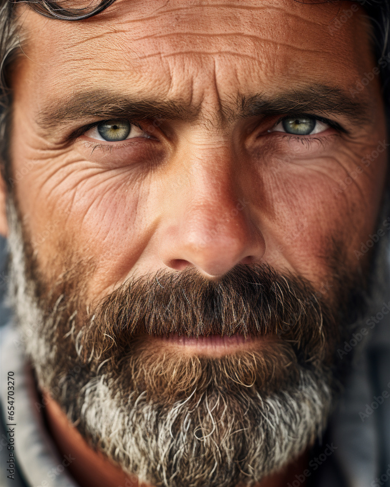 Striking Portrait of a Charming 50-Year-Old Gentleman: Lustrous Hair, Piercing Blue Eyes, and a ...