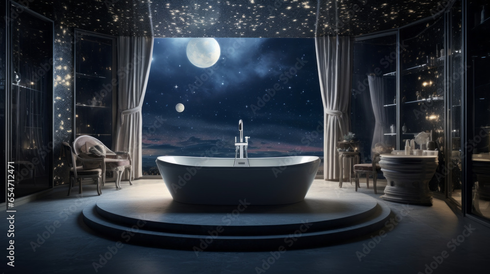 A celestial bathroom with walls that change color to mimic the phases ...