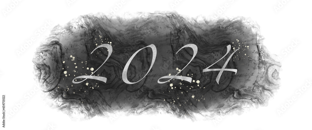 Happy 2024 new year silver letters with glitters on transparent ...