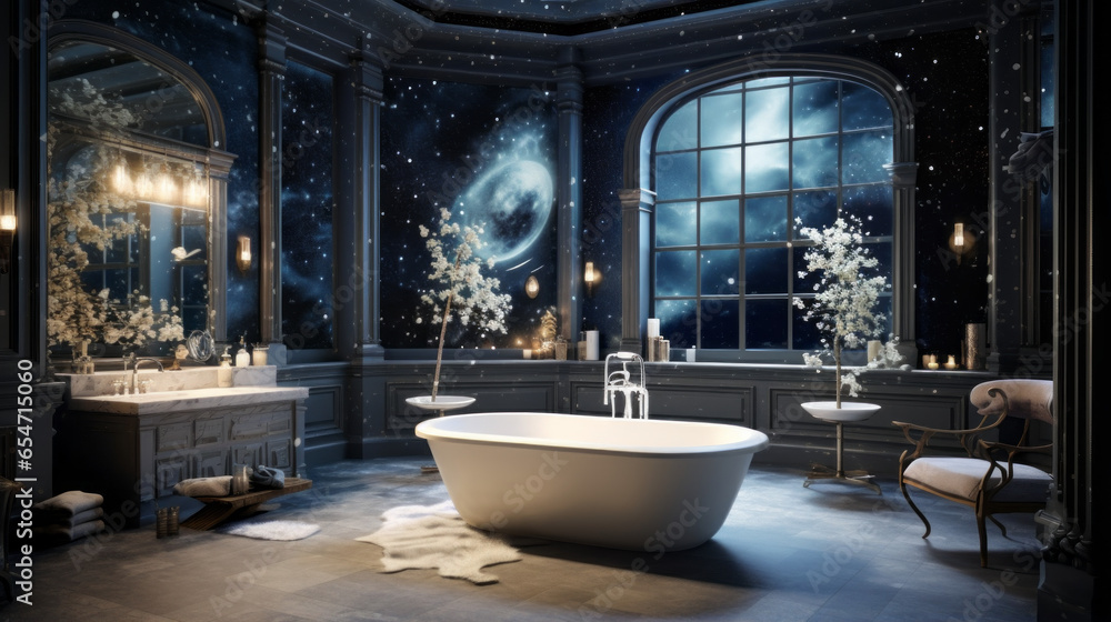 A celestial bathroom with walls that change color to mimic the phases ...
