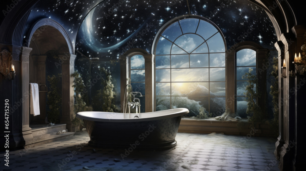 A celestial bathroom with walls that change color to mimic the phases ...