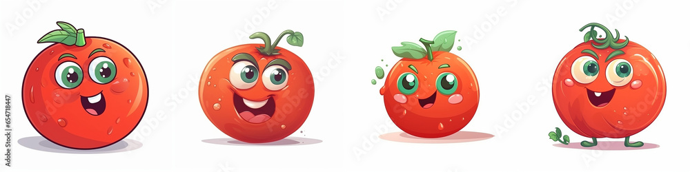 Set of cartoon tomato smiling characters, isolated on white background ...