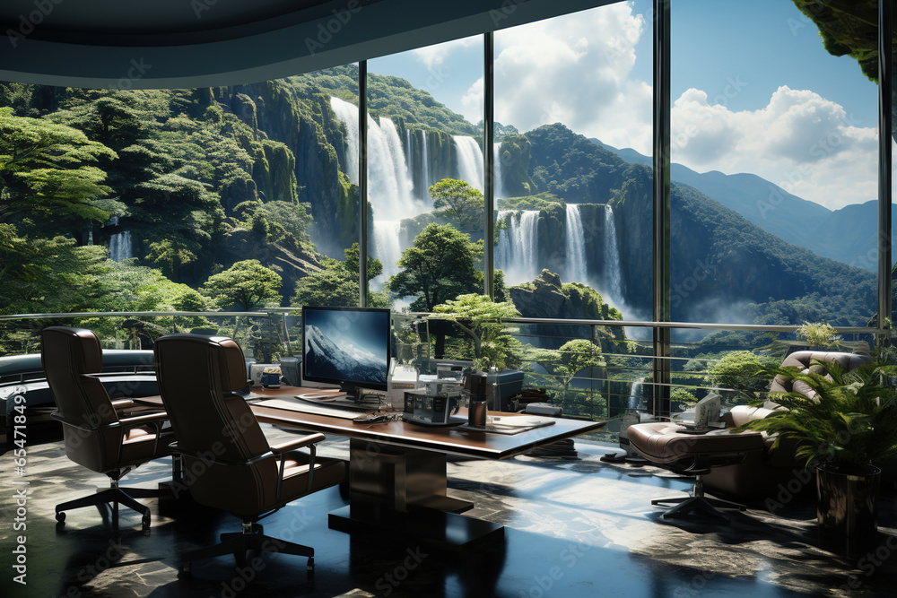 Home office, modern workspace with a computer desk and natural light ...