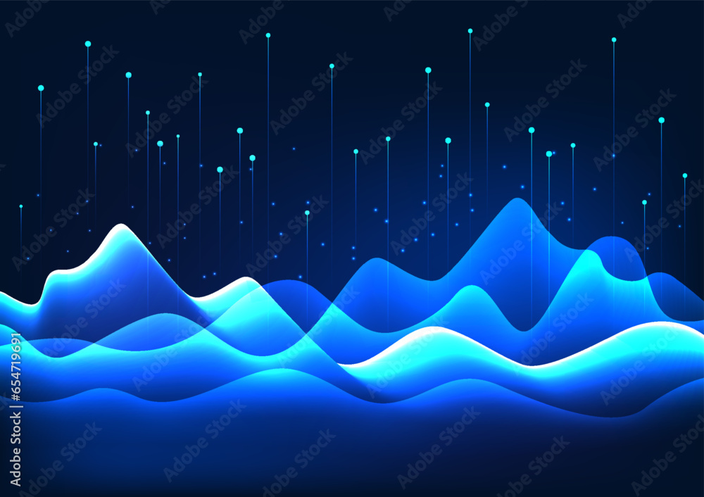 Big data technology background, the lines are overlapping waves with ...
