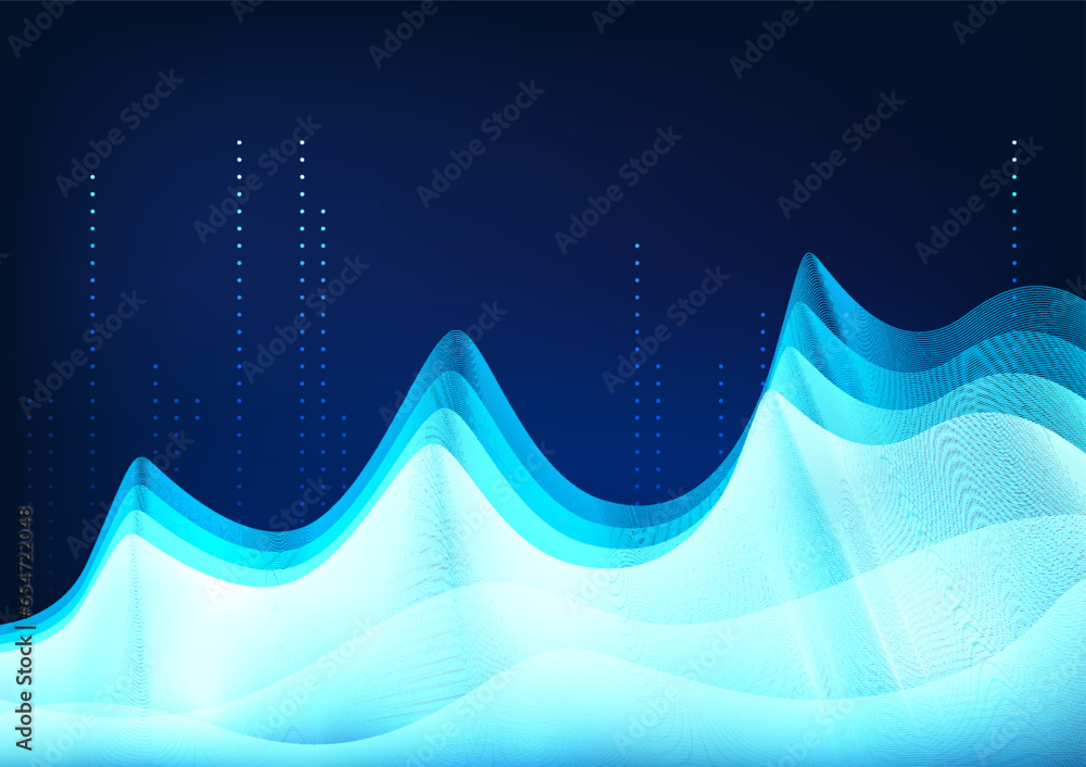 Big data technology background, the lines are overlapping waves with many layers, representing ...
