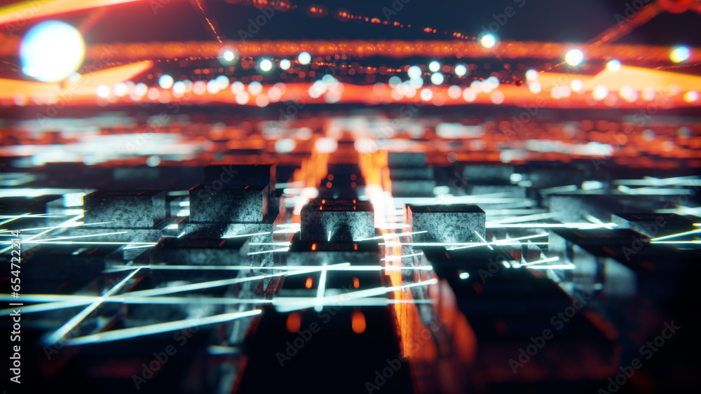 3d Render artwork visuals, fantastic animation Futurisc with lights ...