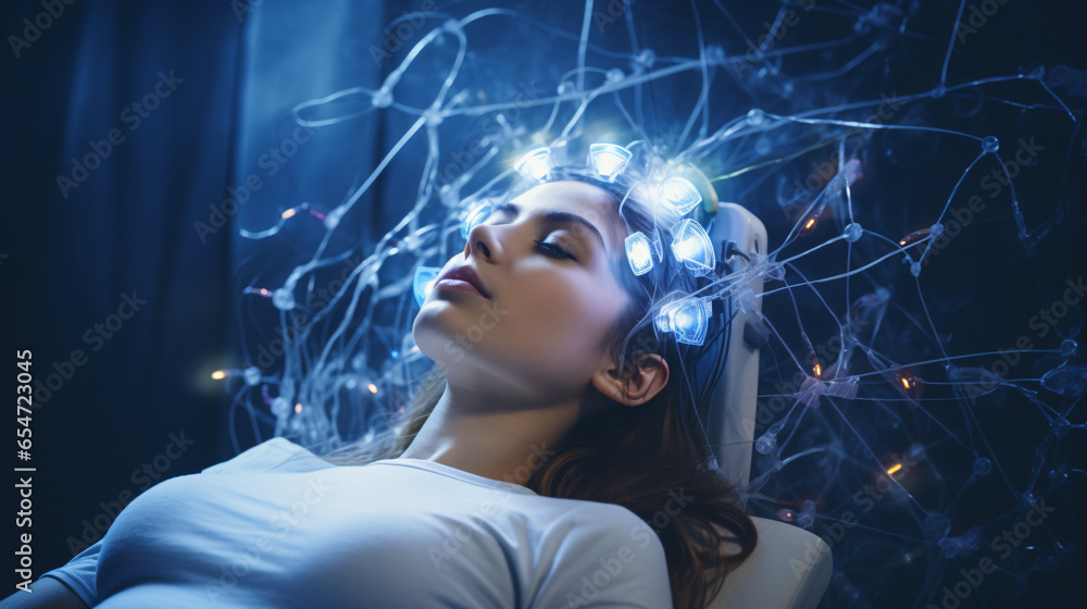 brain scan concept, brain-computer interface, monitoring brain activity ...