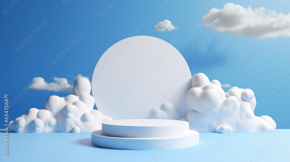 Product presentation mockup with a blue gradient podium and a white ...