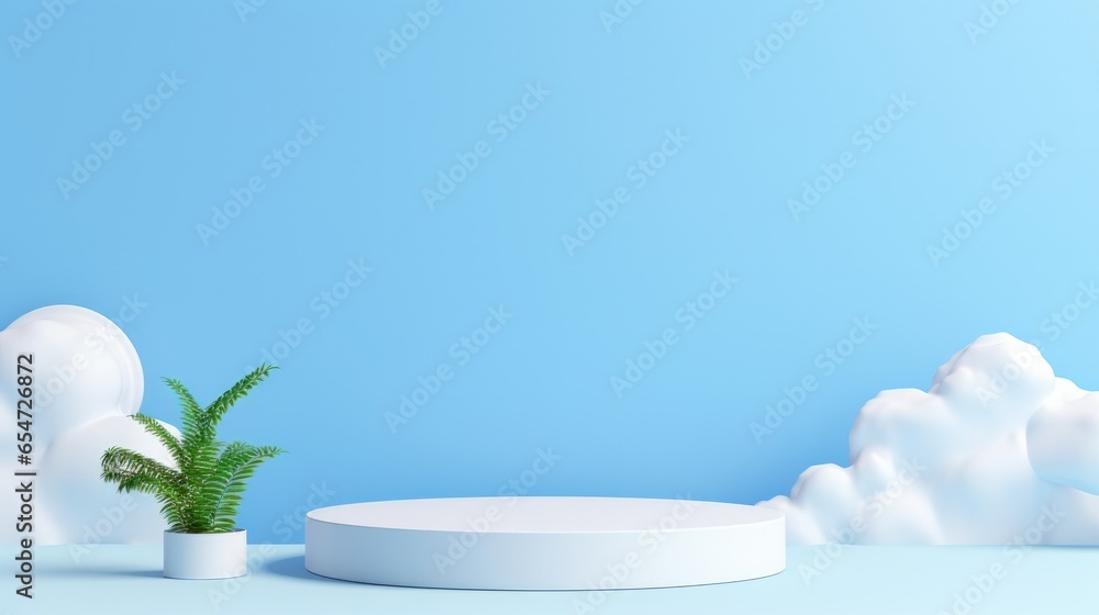 Product presentation mockup with a blue gradient podium and a white ...
