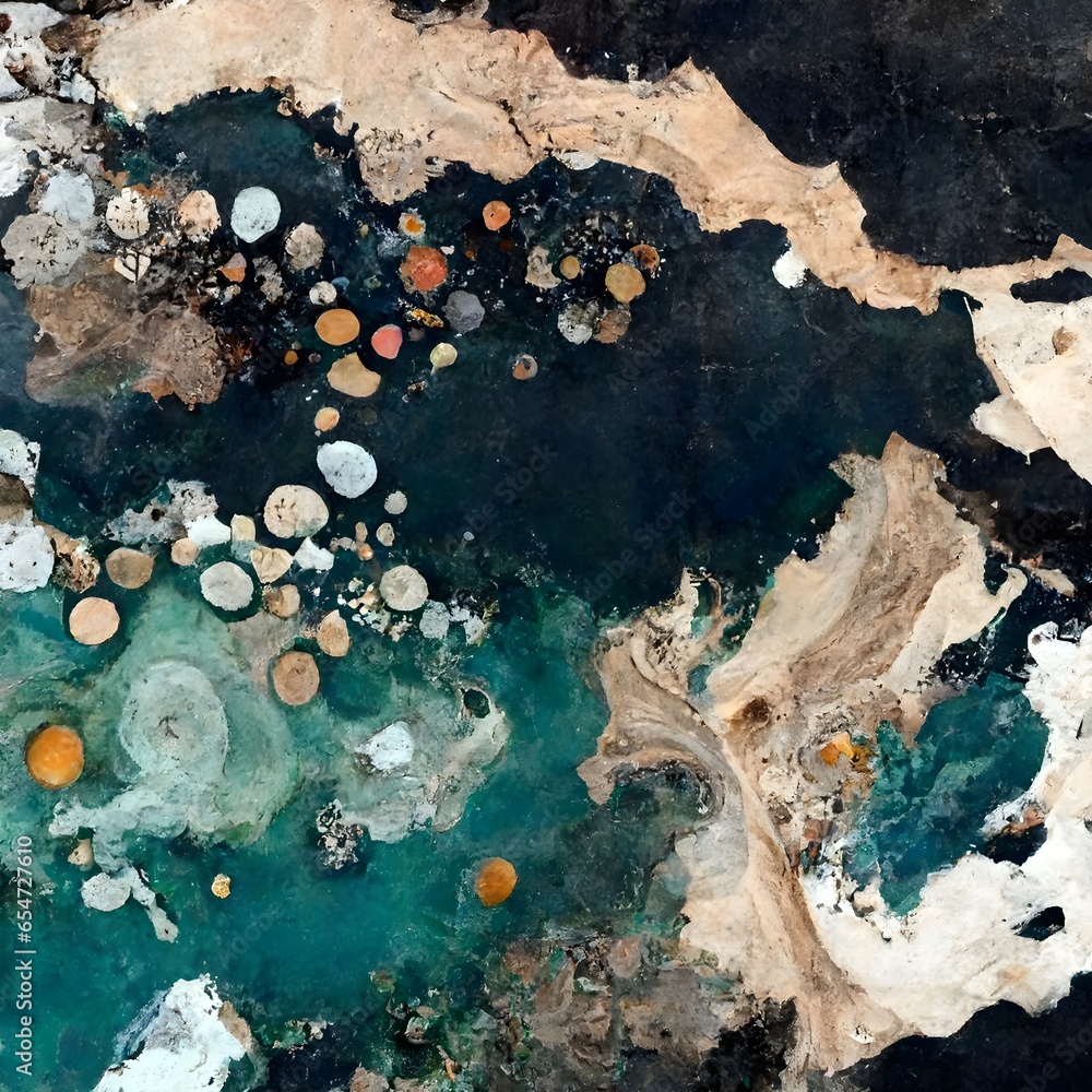 Organic abstract painting satellite view of earth closeup birds eye ...