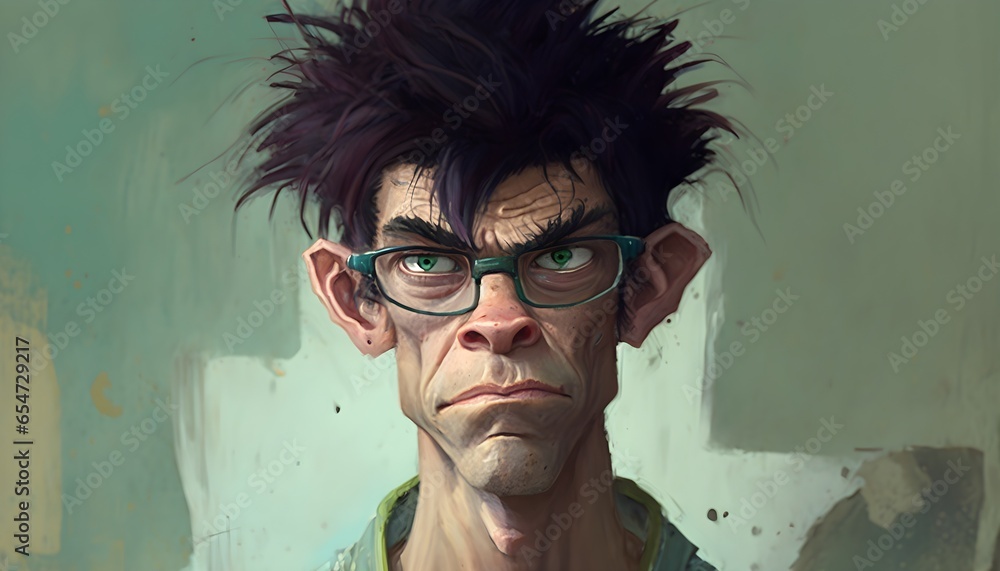 Dirty Unkempt Young Man With Rotten Teeth Ugly Nerdy Bad Haircut