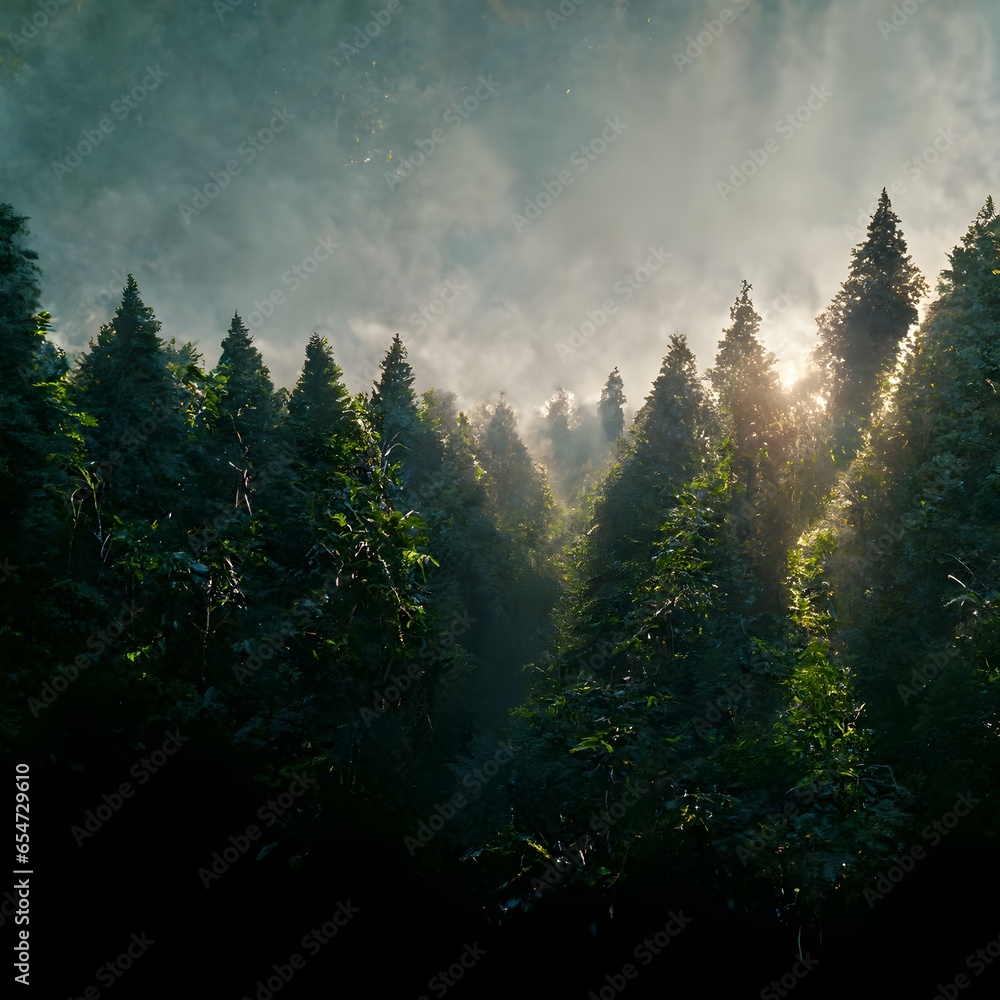 low angle beautiful forest dense forestry druidic style Natural design ...