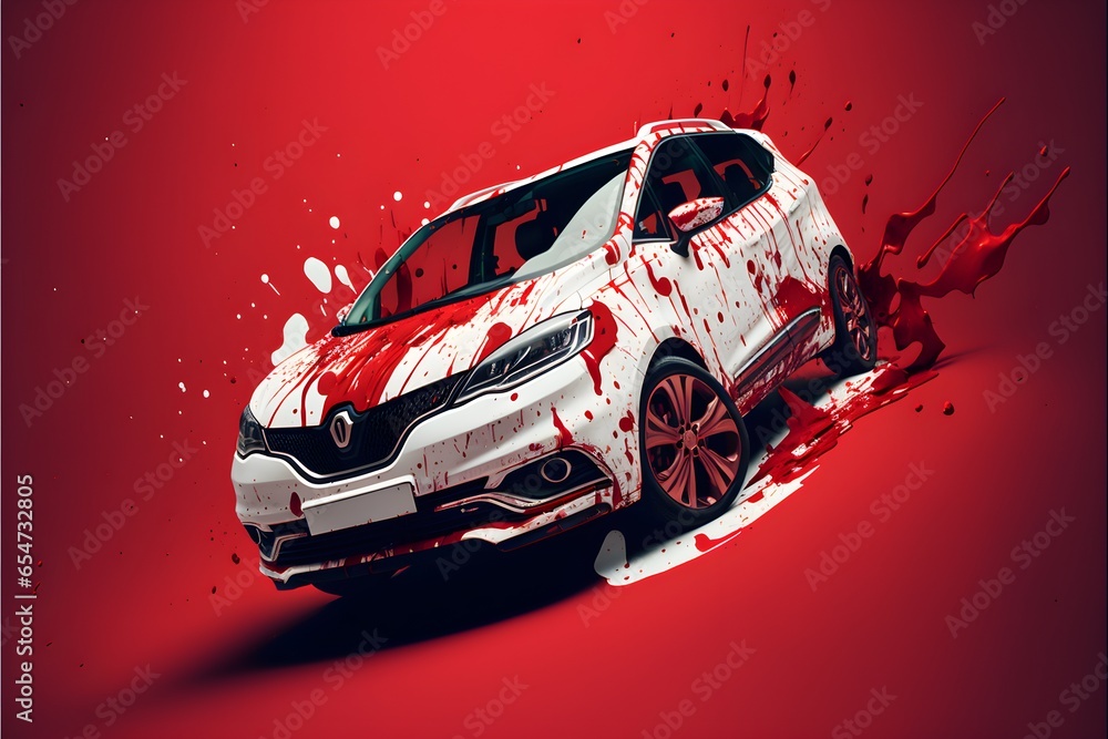 Jeff Lukes modern car ad red paint splatters all over front of car red ...