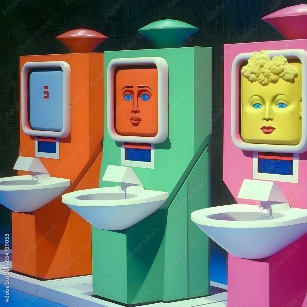 an 80s game show where the contestants are humanoid toilets Stock ...