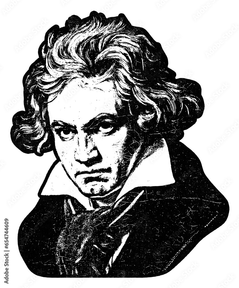 Portrait of composer Ludwig van Beethoven as retro stencil illustration ...