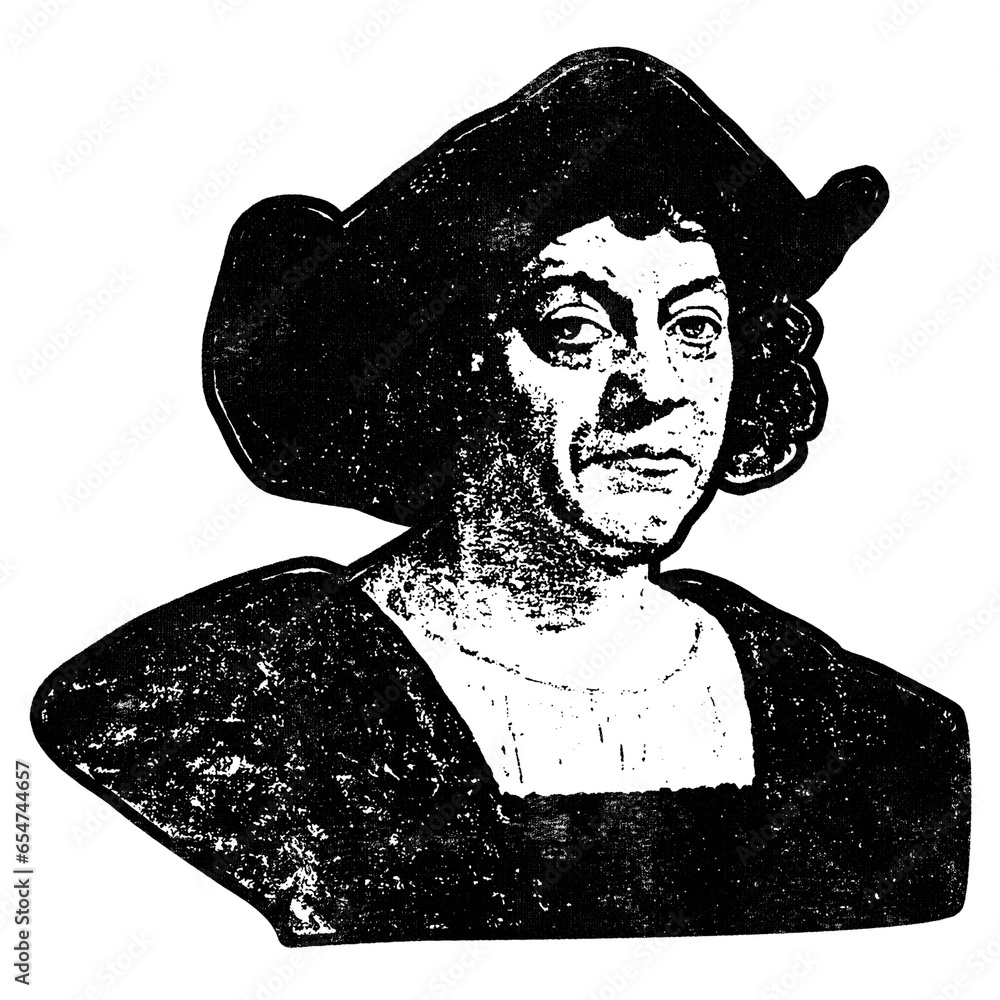 Portrait of explorer Christopher Columbus as retro stencil illustration ...
