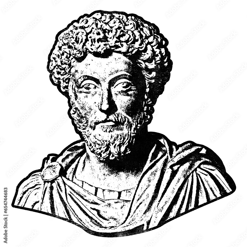 Bust portrait of Roman emperor Marcus Aurelius as retro stencil ...