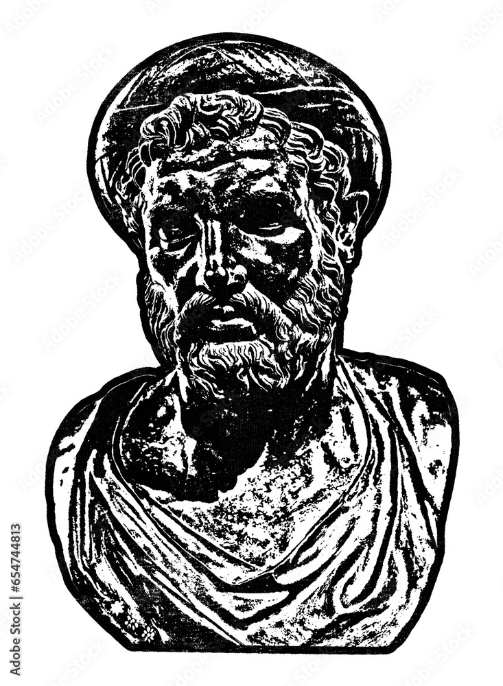 Bust portrait of Ancient Greek philosopher Pythagoras as retro stencil ...