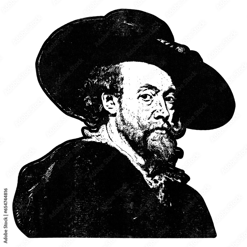 Portrait of painter Peter Paul Rubens as retro stencil illustration ...