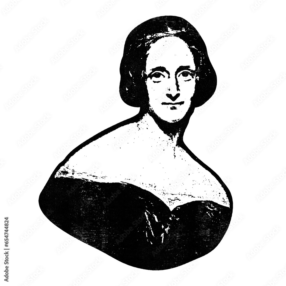 Portrait of English novelist Mary Shelley as retro stencil illustration ...