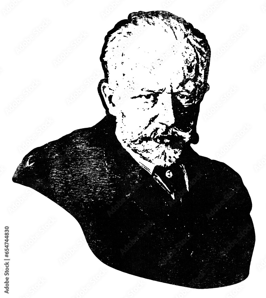 Portrait of composer Pyotr Ilyich Tchaikovsky as retro stencil ...