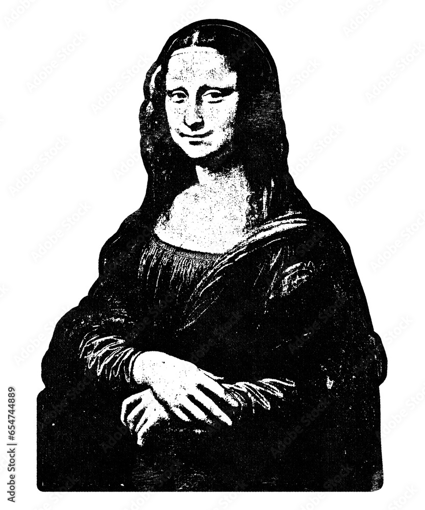 Mona Lisa retro stencil illustration stamp with distressed grunge ...