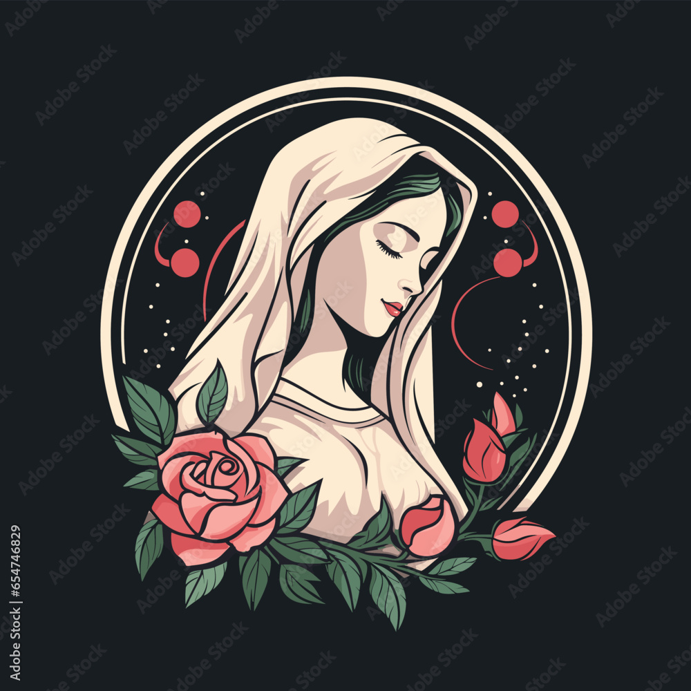 vector illustration of Our Lady Virgin Mary Mother of Jesus, Holy Mary ...