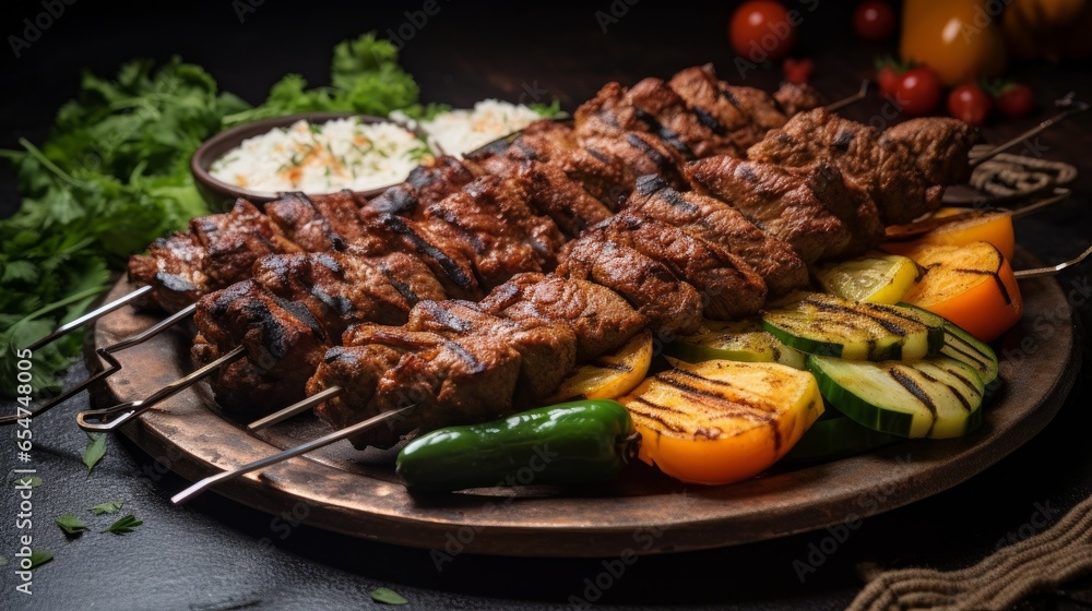 Arabic grilled arabic food dishes kebab, dolma, mansaf, shawarma ...