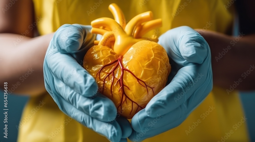 Heart surgeon holding realistic diseased heart, Cardiovascular coronary ...