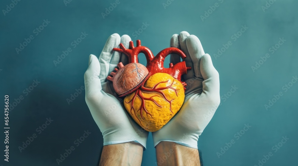 Heart surgeon holding realistic diseased heart, Cardiovascular coronary ...