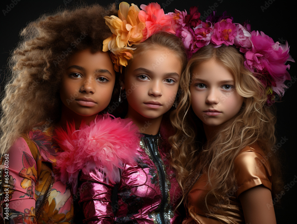 Jugendliche hübsche Multikulti Model Mädchen in bunter moderner ...