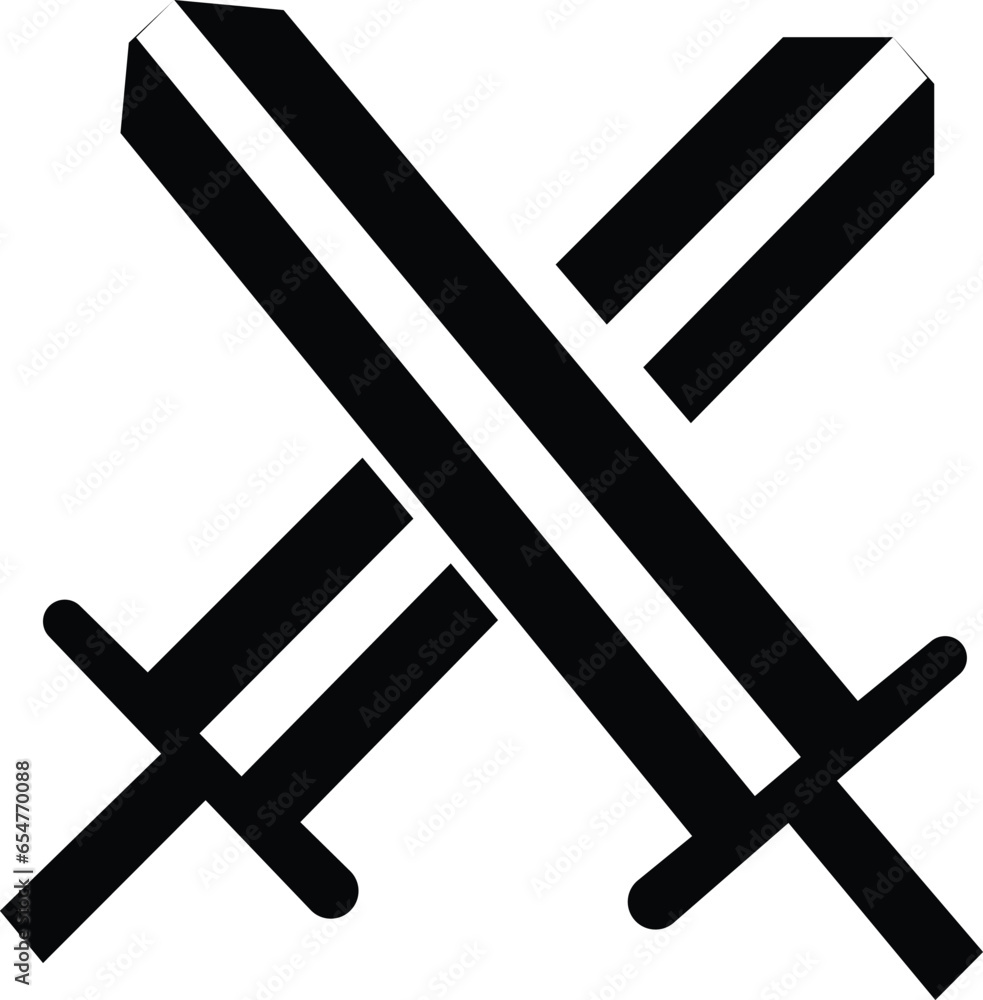 Swords in flat style and silhouettes isolated on white background. Icon ... Swords in flat style and silhouettes isolated on white background. Icon ...