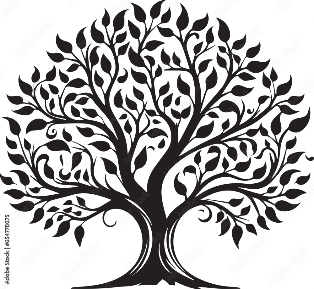 Tree with roots silhouette. Black and white tree silhouette for ...